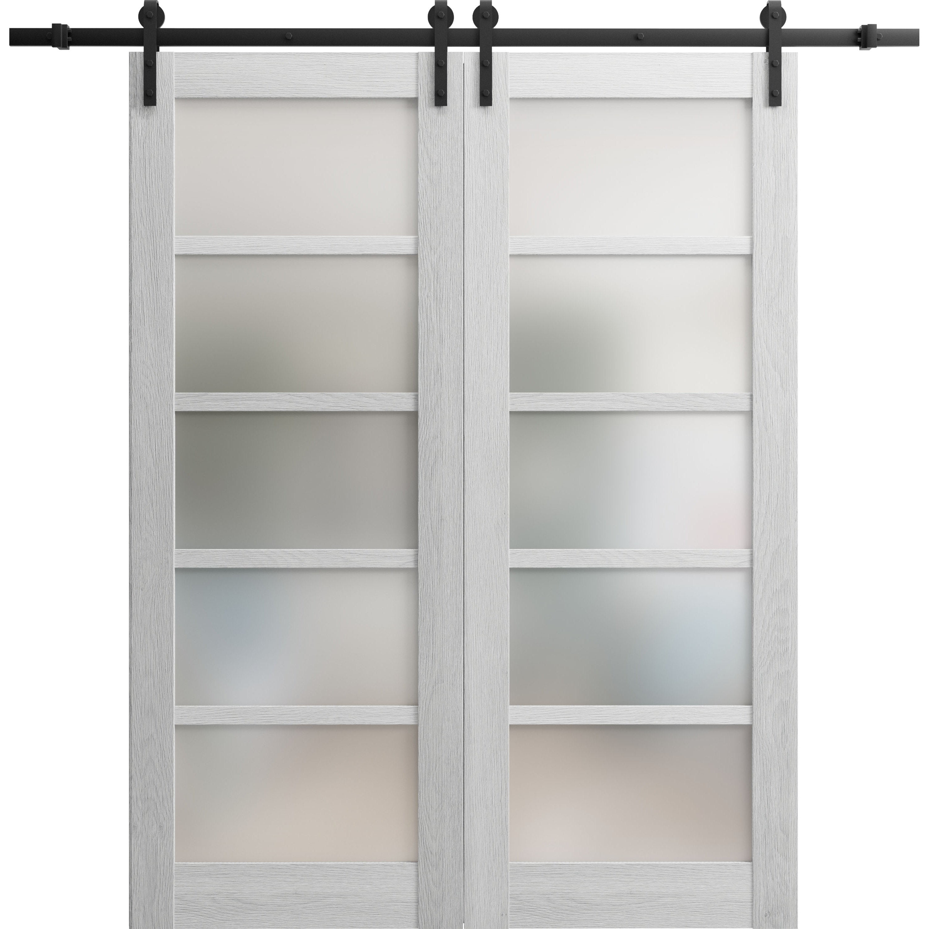 Sturdy Double Barn Door with Frosted Glass | Quadro 4002 Light Grey Oak | 13FT Rail Hangers ...