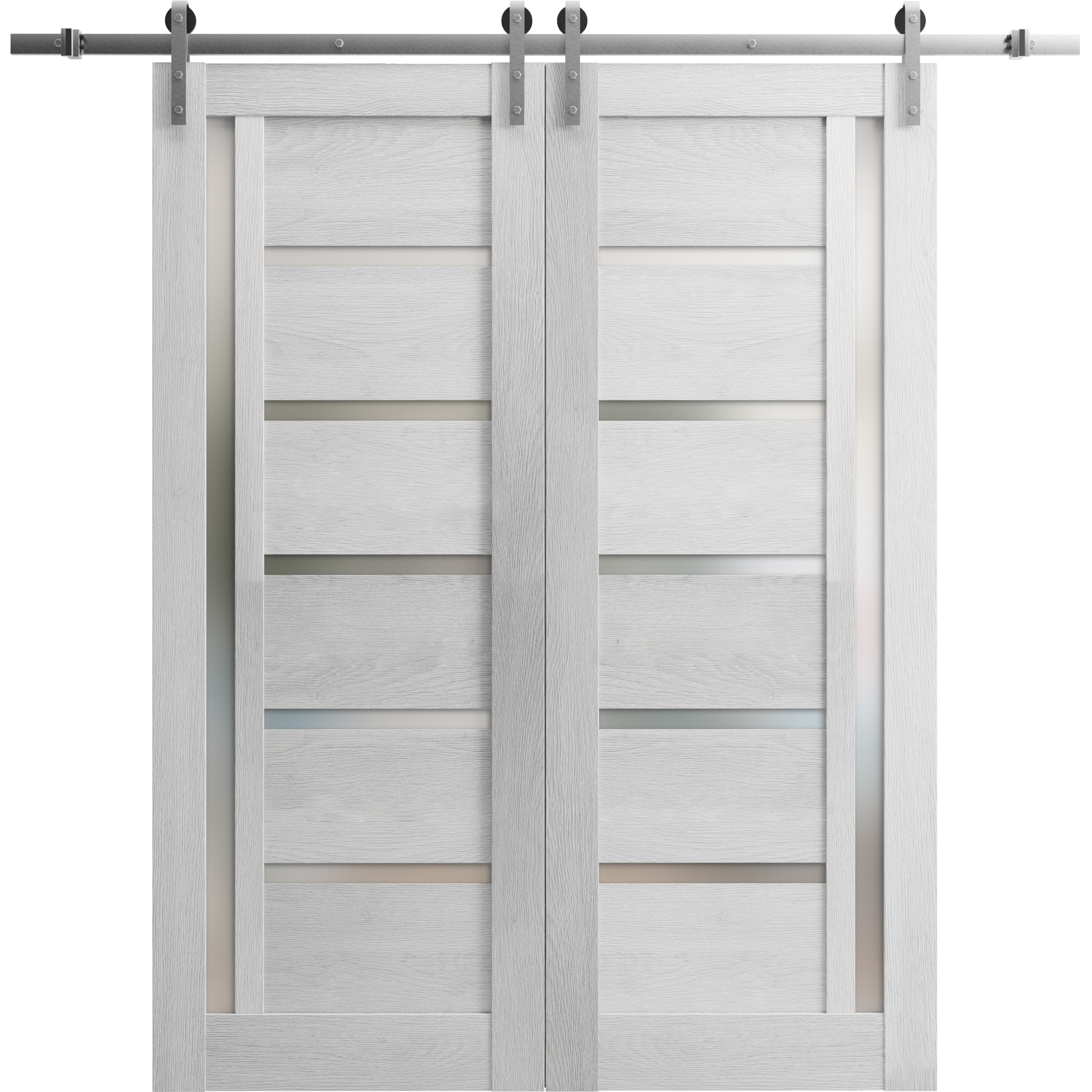 Sturdy Double Barn Door with Frosted Glass | Quadro 4088 Light Grey Oak ...