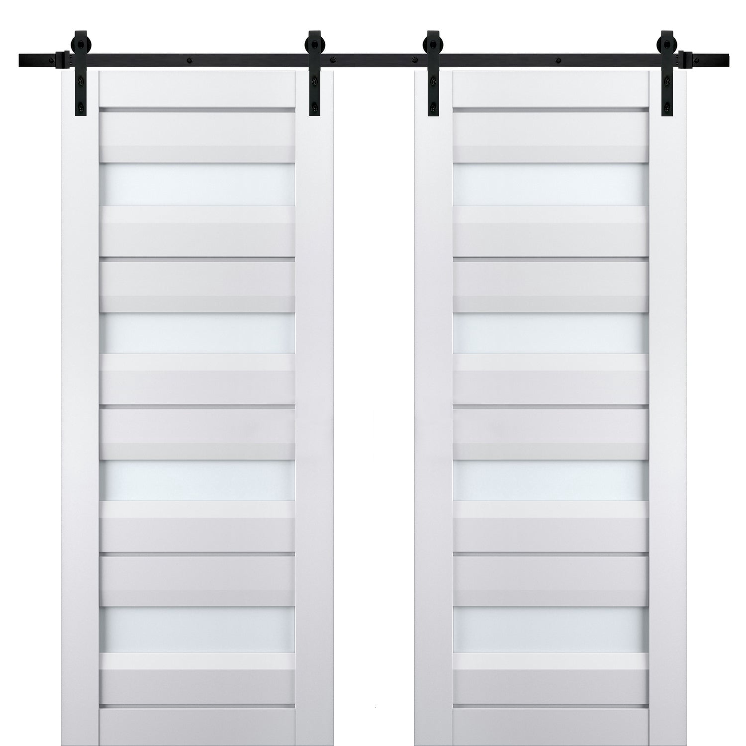 Sturdy Double Barn Door with Frosted Glass | Veregio 7455 White Silk ...