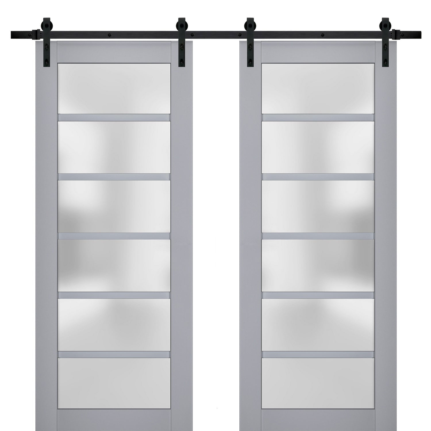 Sturdy Double Barn Door with Frosted Glass | Veregio 7602 Matte Grey ...