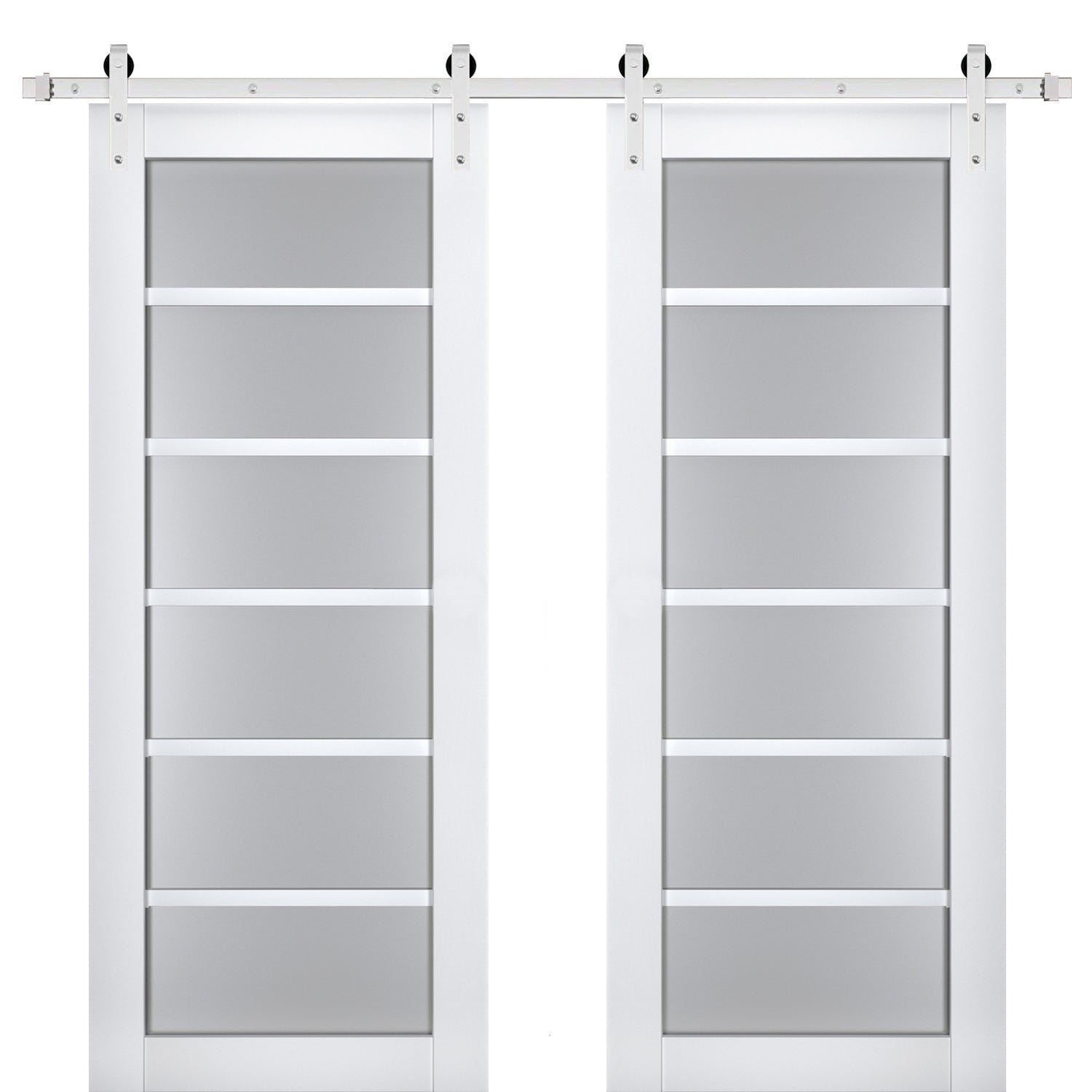 Sturdy Double Barn Door with Frosted Glass | Veregio 7602 White Silk | 13FT Rail Hangers Heavy ...