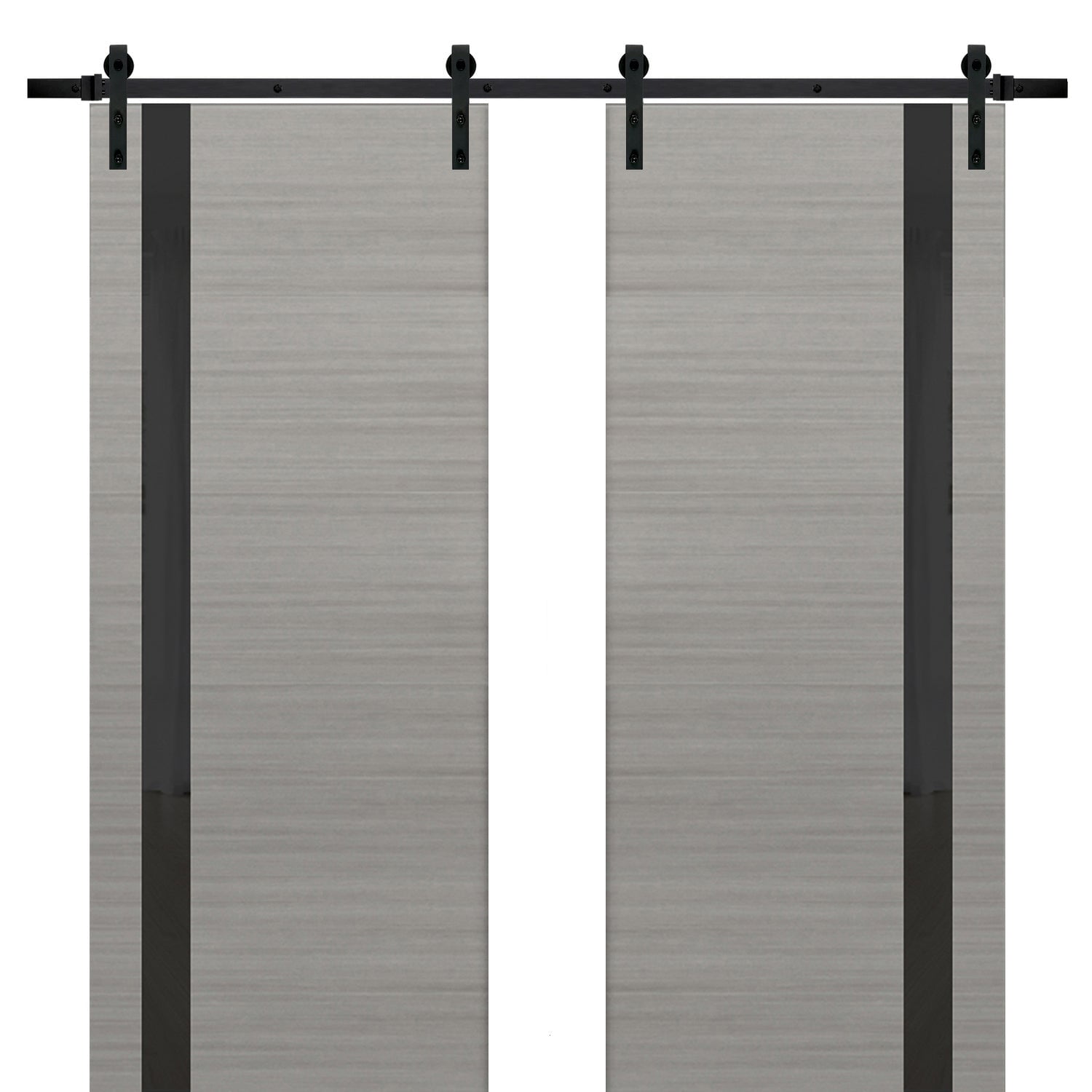 Sturdy Double Barn Door with | Planum 0040 Grey Ash with Black Glass ...