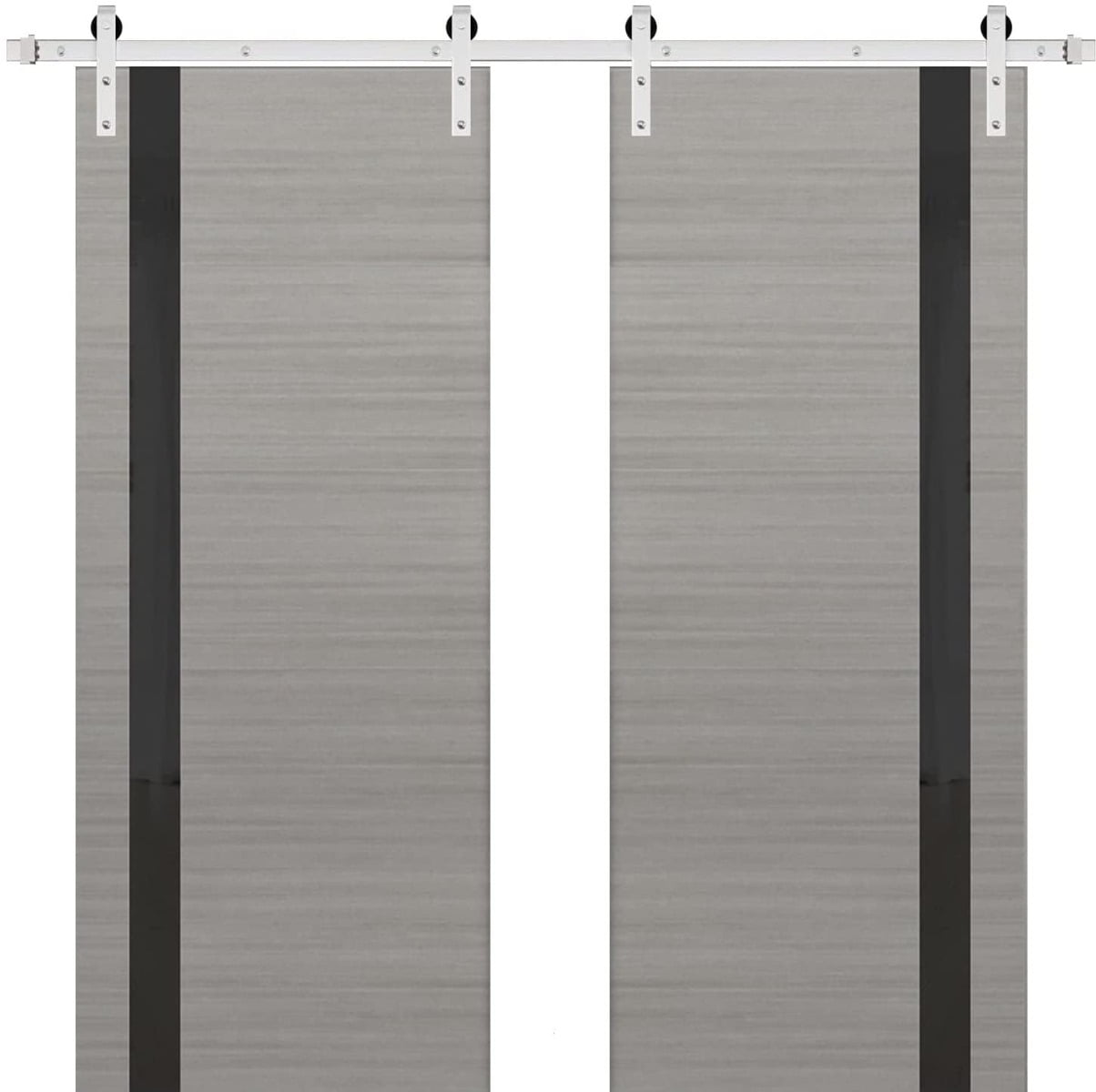 Sturdy Double Barn Door with | Planum 0040 Grey Ash with Black Glass ...