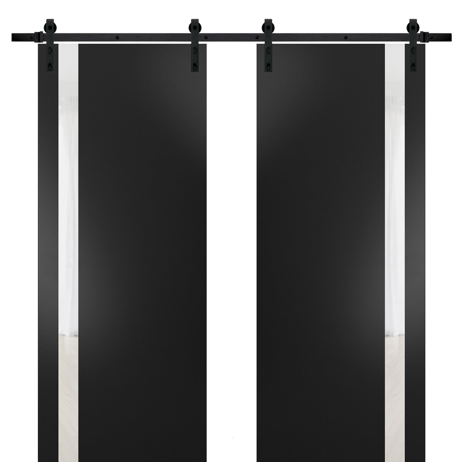 Sturdy Double Barn Door with | Planum 0040 Matte Black with White Glass ...