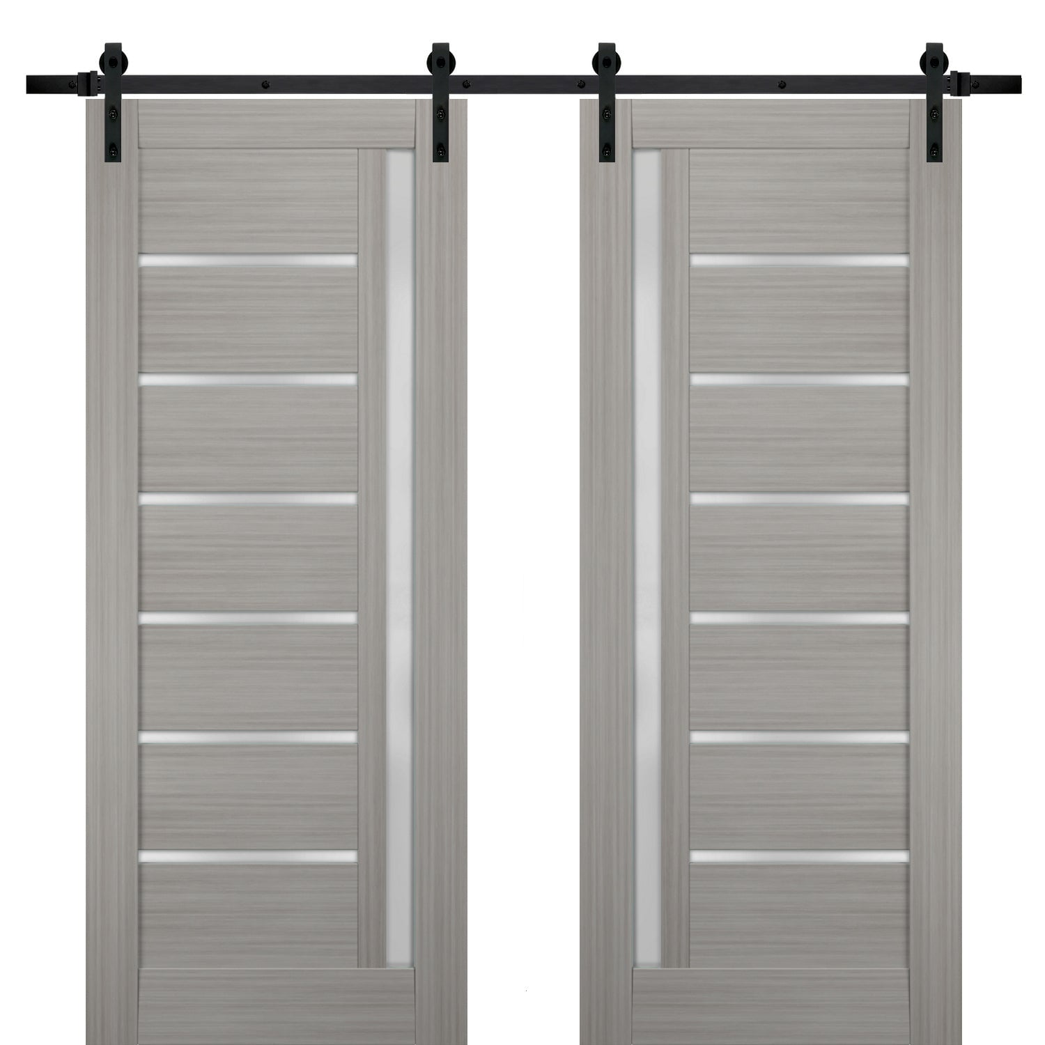 Sturdy Double Barn Door with Frosted Glass | Quadro 4088 Grey Ash ...