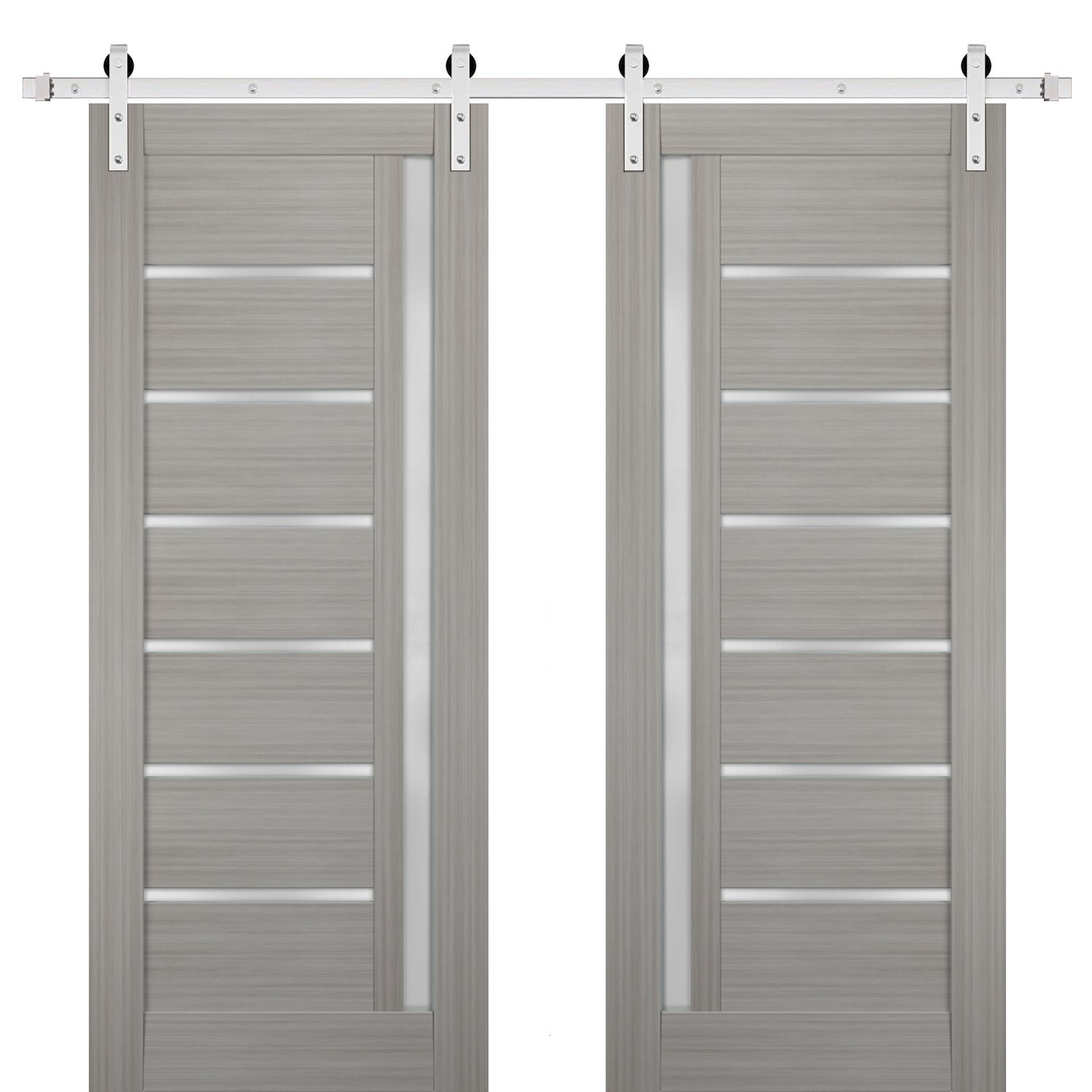 Sturdy Double Barn Door with Frosted Glass | Quadro 4088 Grey Ash ...