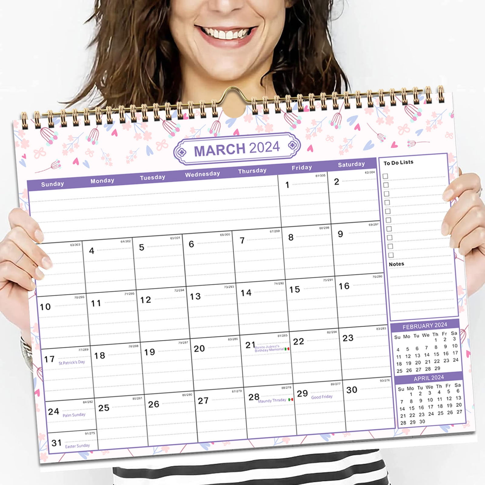 Sturdy Double Wire Binding,Large Daily Blocks,18 Month Wall Calendar ...