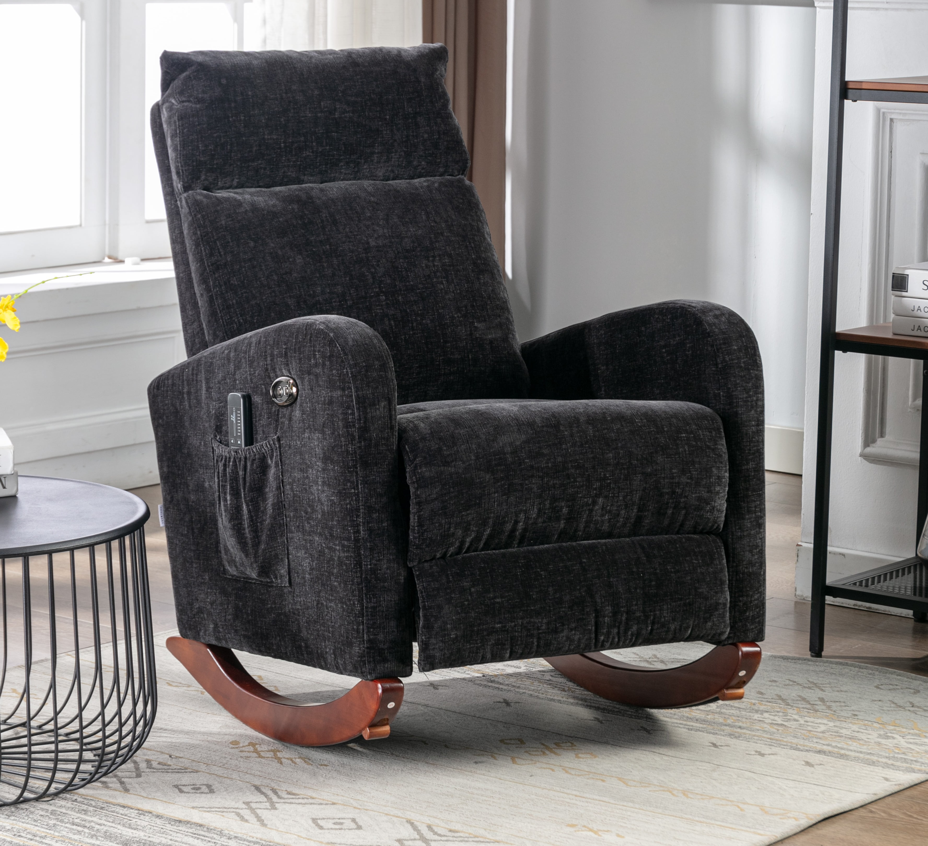 Sturdy Durable Construction Rocking Chair with Side Pocket Mid-Century ...