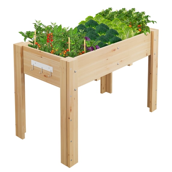 Sturdy Elevated Wooden Raised Garden Bed with Legs & Hooks – Large ...