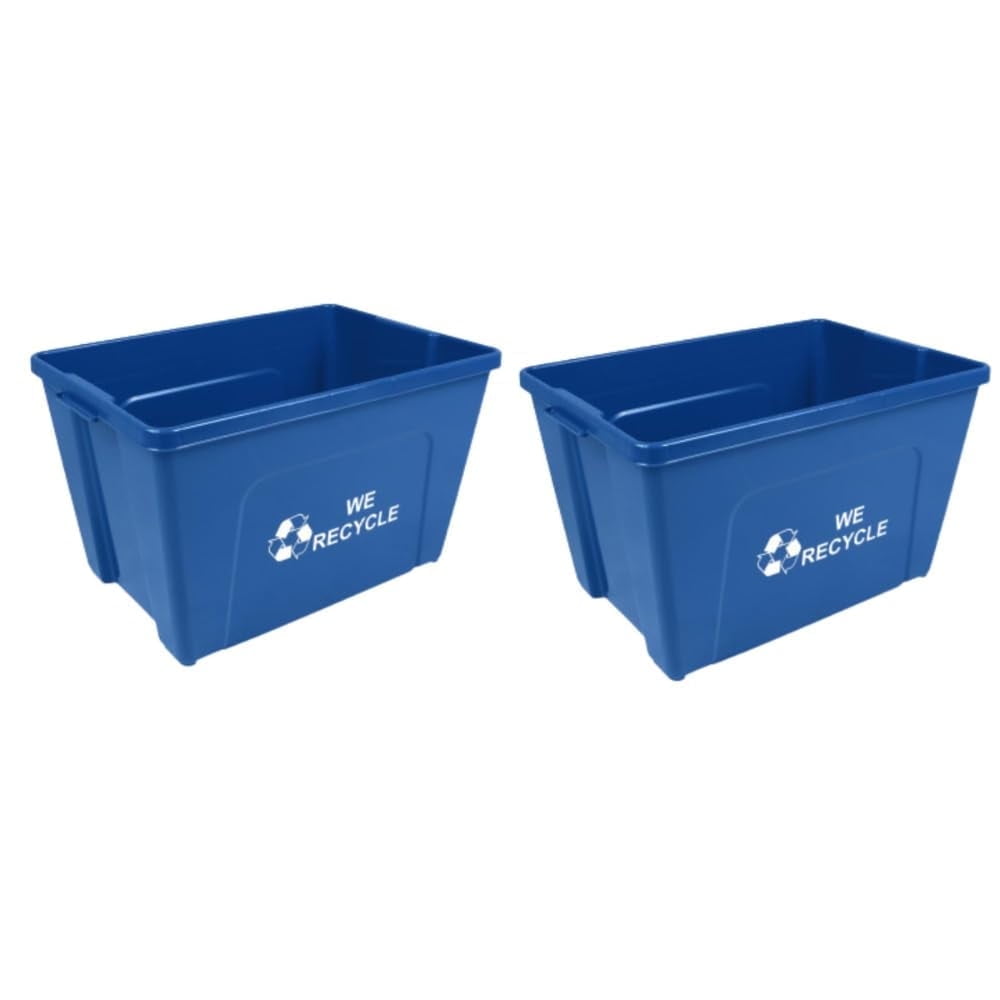 Sturdy Essentials Curbside 18 Gallon Blue Recycling Bin with Carrying ...