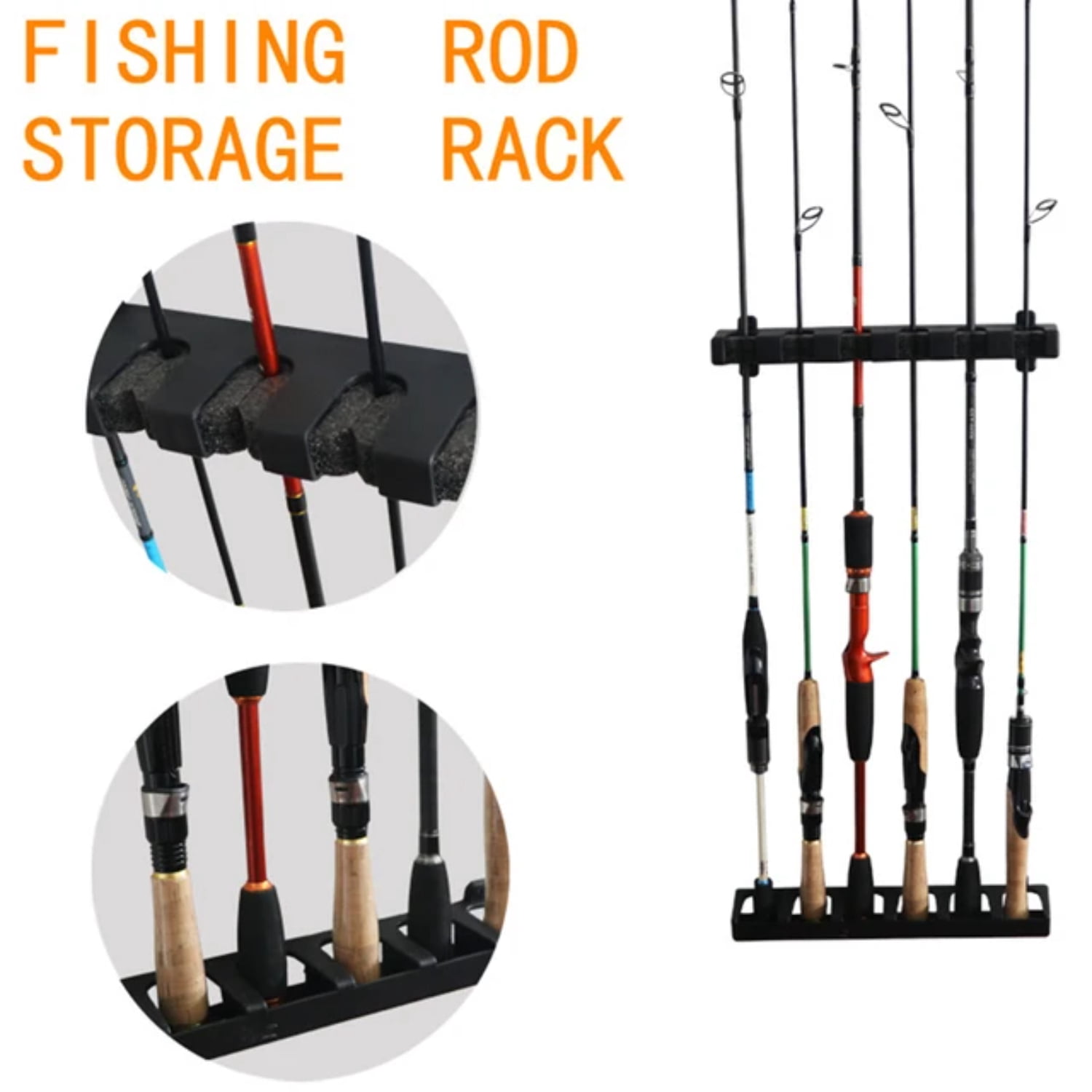 Sturdy Fishing Vertical Pole Holder Wall Mount Rack 6-Rod Modular ...