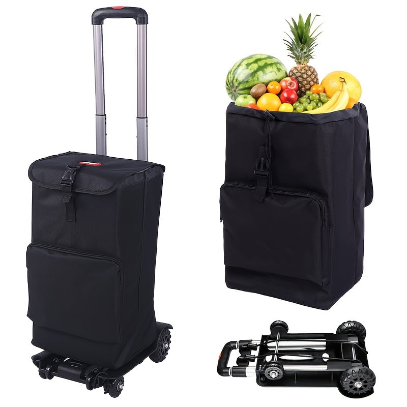Sturdy Foldable Mini Shopping Cart with Detachable Bag & Storage ...