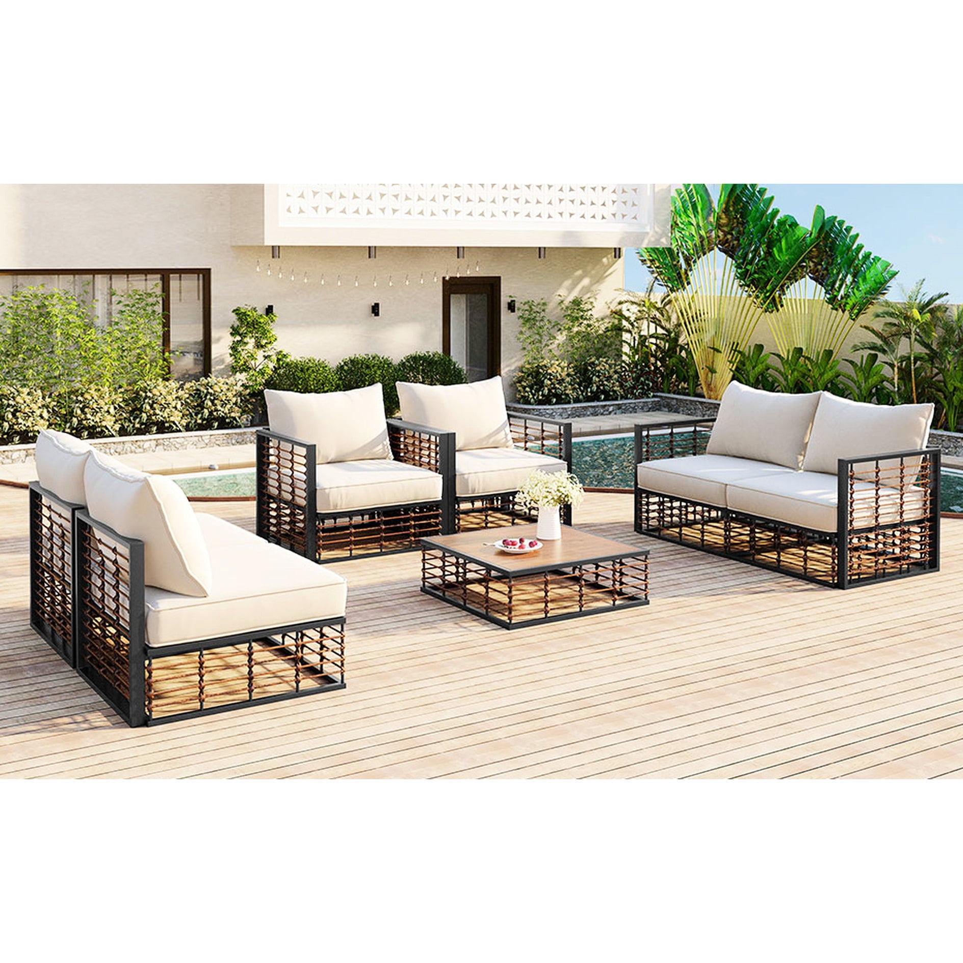 Sturdy Frame, All-Weather Rattan Weave | Versatile Combination for ...