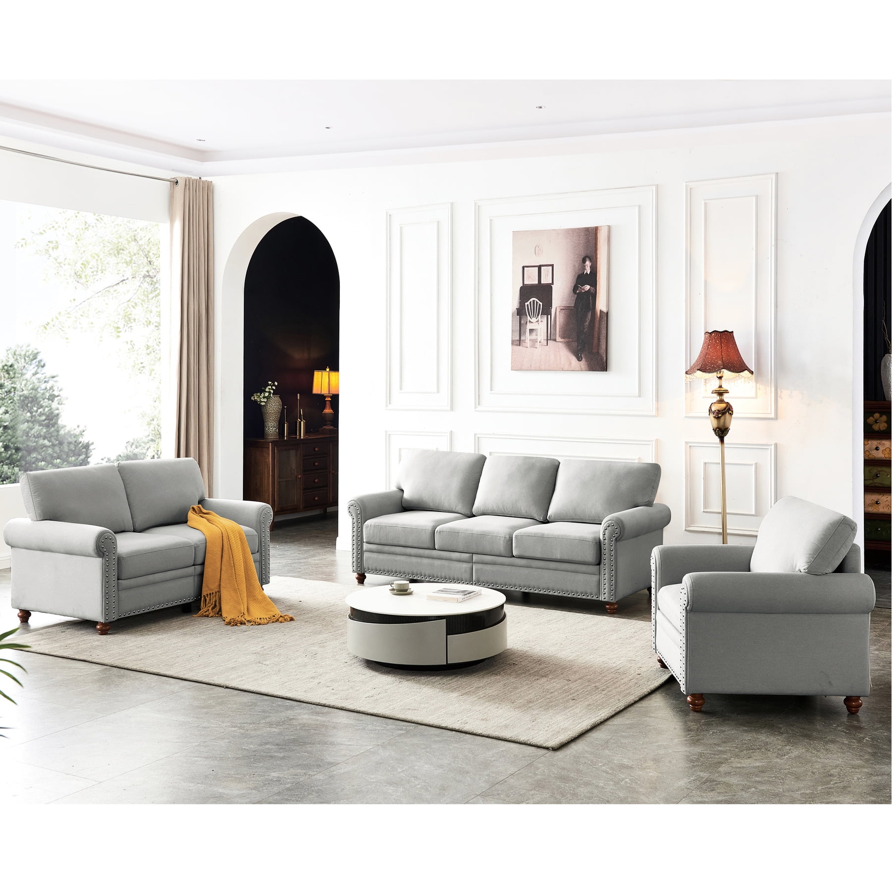 Sturdy Frame and Storage Sofa+Round Arm Design”-“Living Room Decor ...