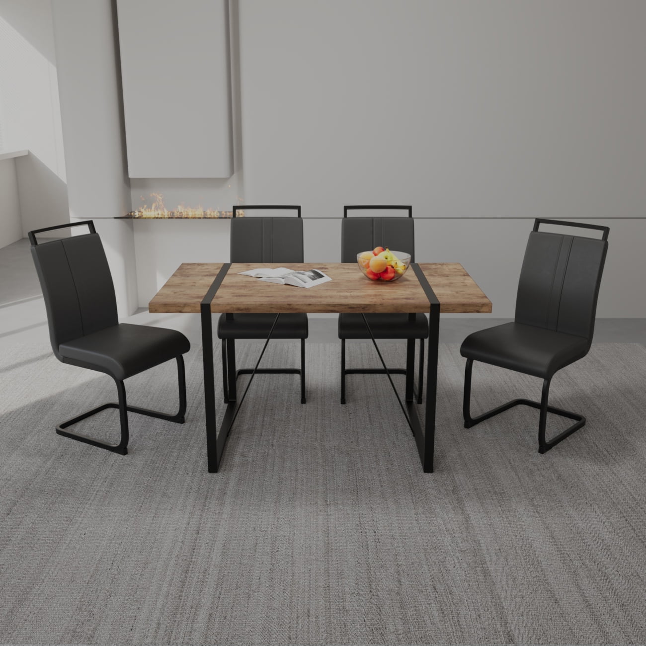 Sturdy Industrial Dining Table Set with 4 Stackable Armless Chairs ...