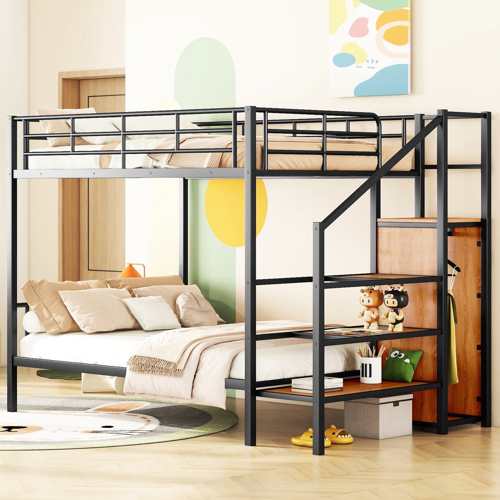 Sturdy Iron Bunk Bed with Wardrobe / In Shared Bedrooms / Store Clothes ...