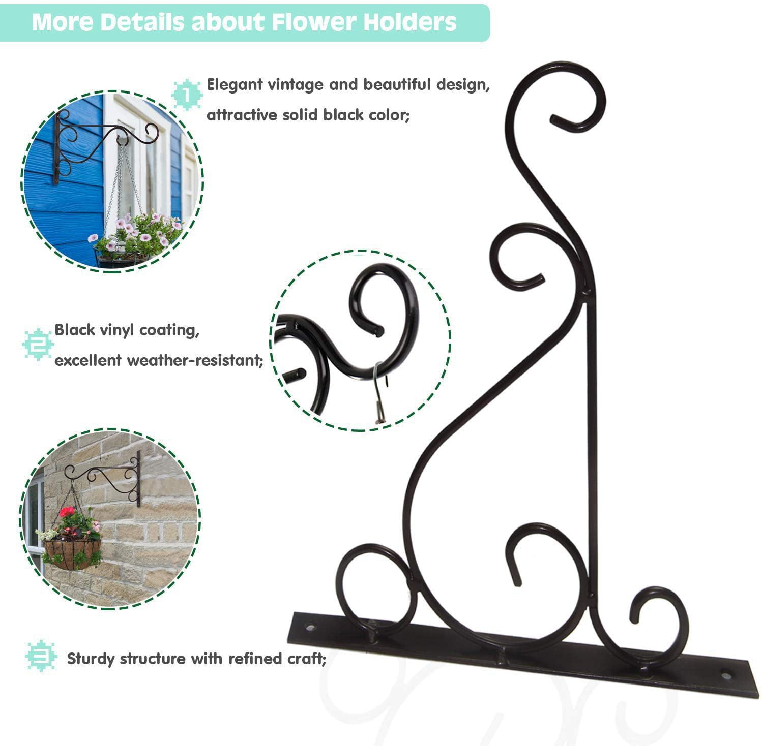 Sturdy Iron Wall Mount, Curved Tips For Firm Securing, Suitable For ...