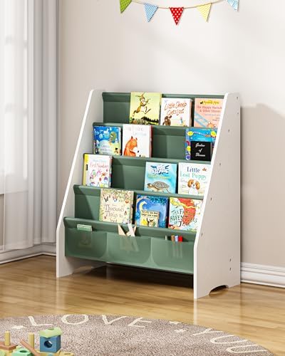 Sturdy Kids Bookshelf,4-Tier Book Shelf for Kids Room with Tear-Proof ...