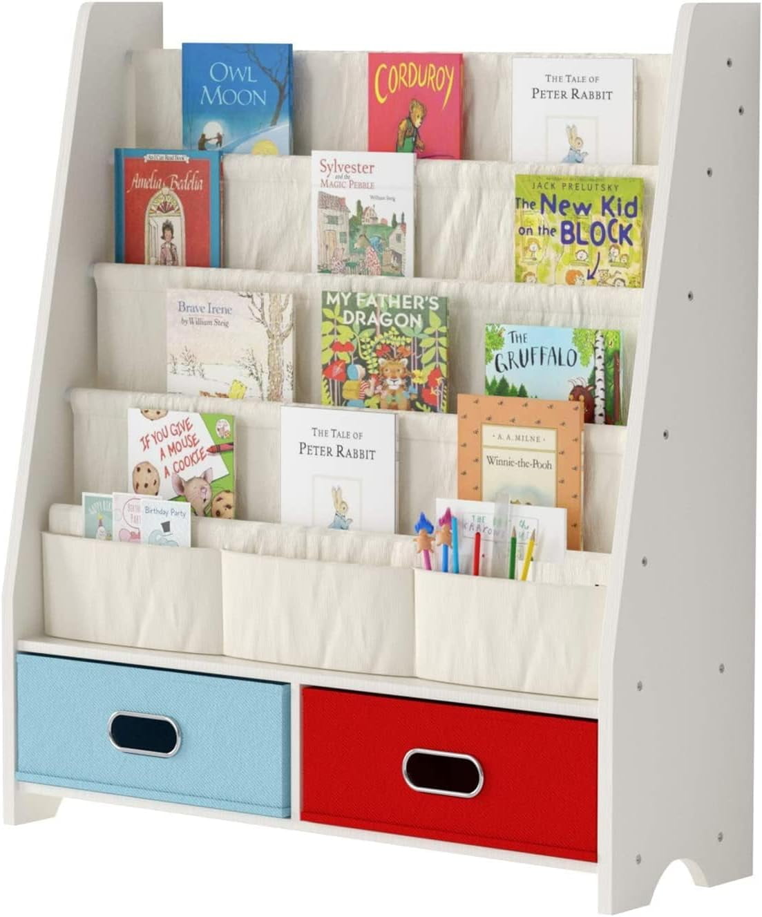 Sturdy Kids Bookshelf, Children Display Rack, 4 Sling and 2 Storage ...