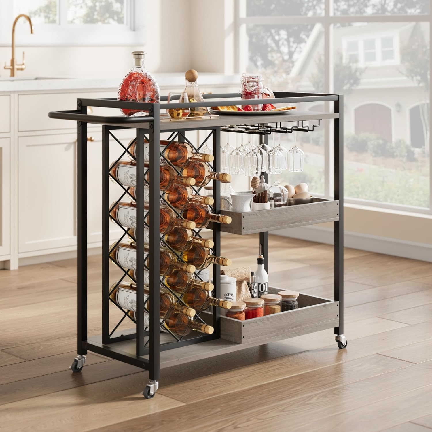 Bar Cart, 3 Tier Bar Carts, Home Bar & Serving Carts, Rolling Bar Cart ...