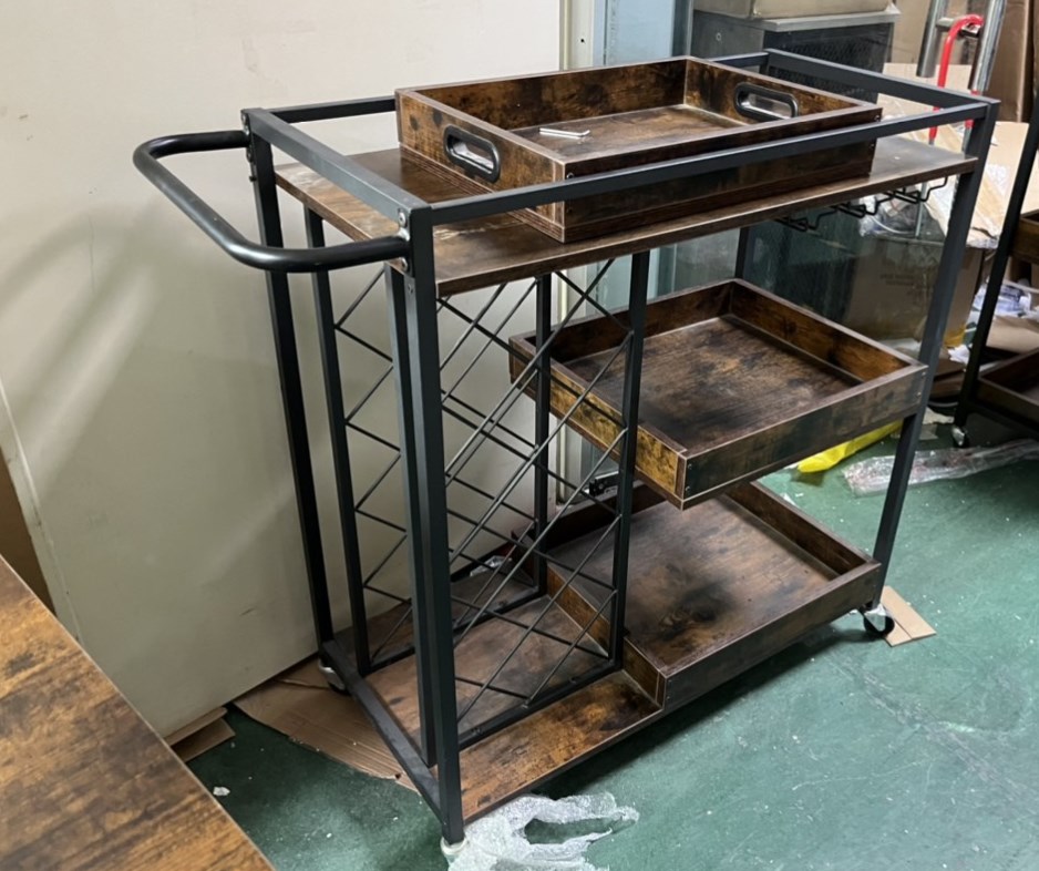Sturdy MDF & Iron Mobile Bar Cart with Multi-Level Storage for Modern ...