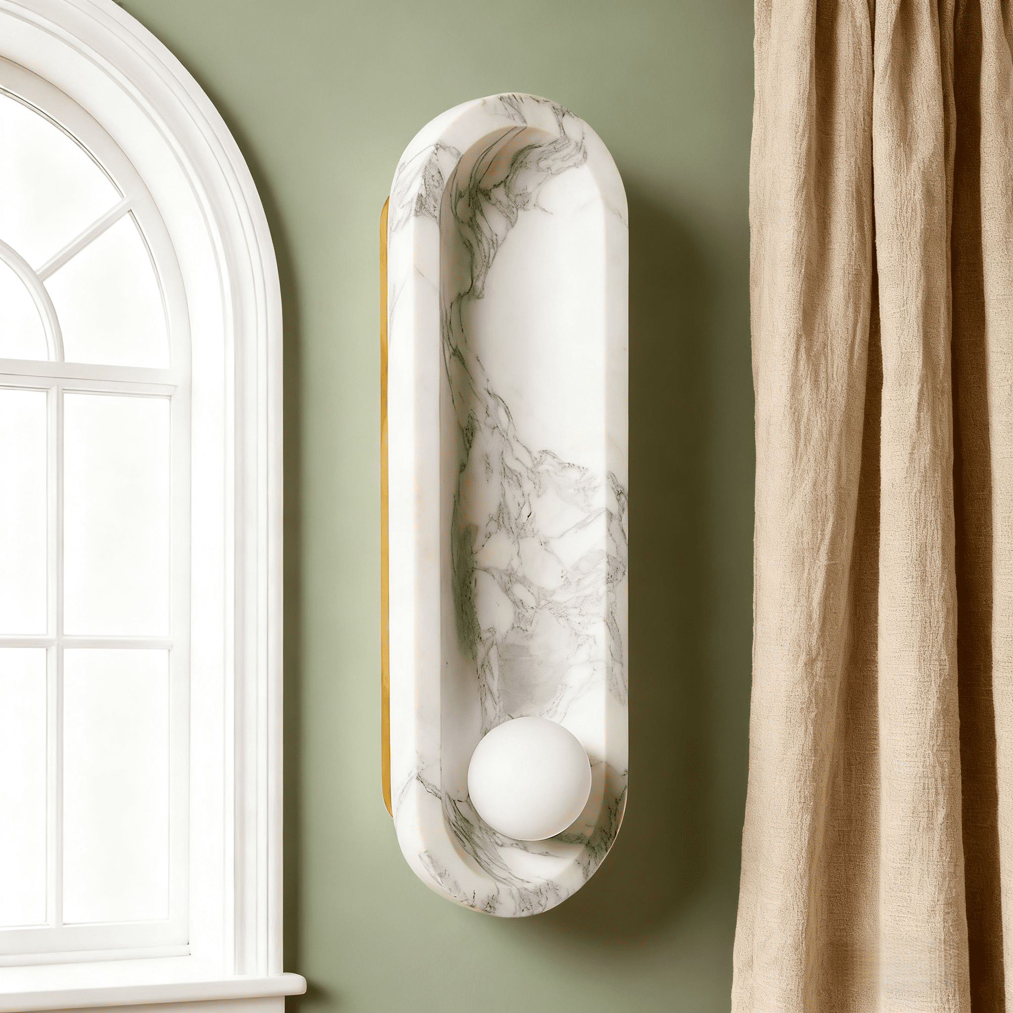 Sturdy Marble Wall Sconce, Wall-Mounted Sconce with Opaline Glass Globe ...