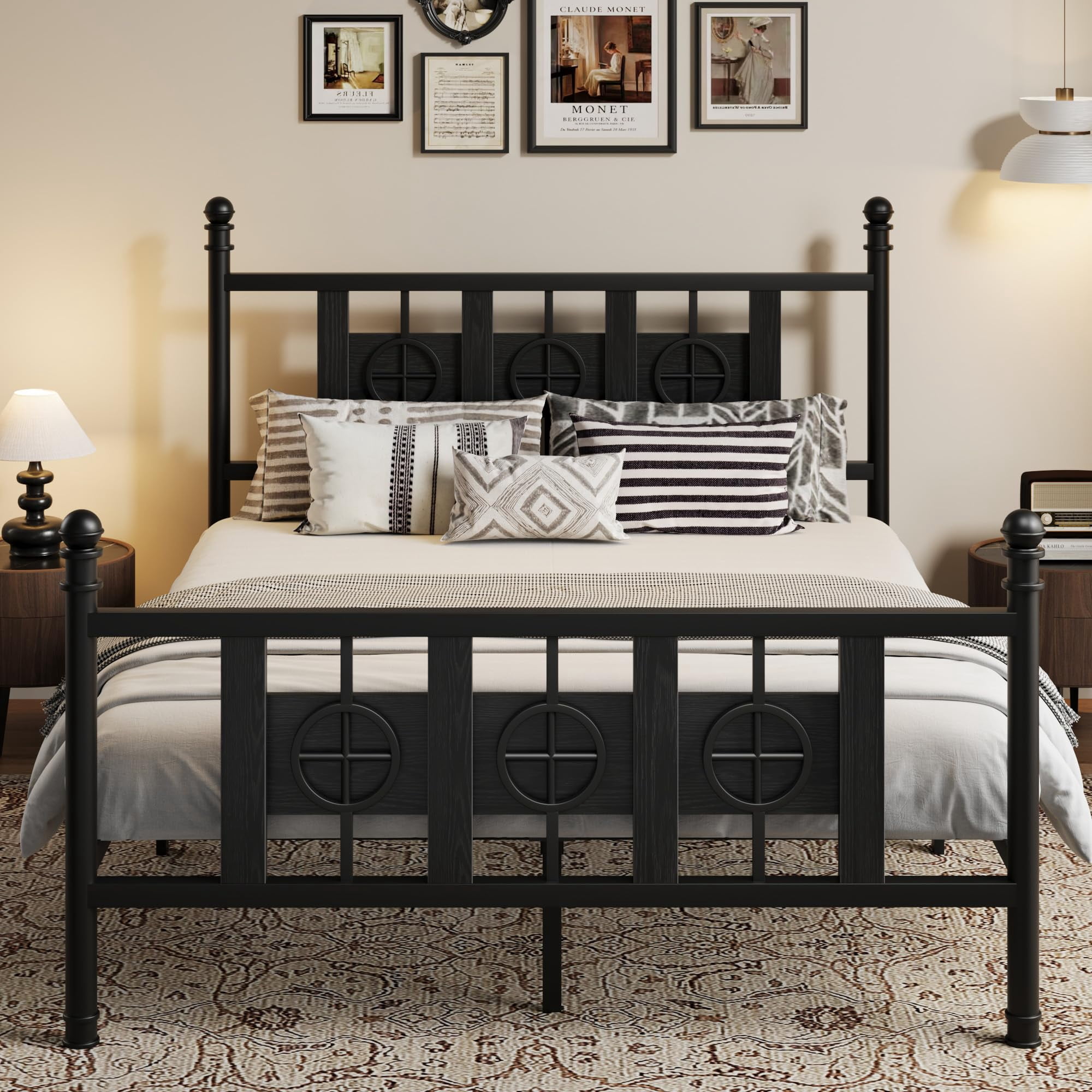 Sturdy Metal Bed Frame with Vintage Circular Design – Platform with ...