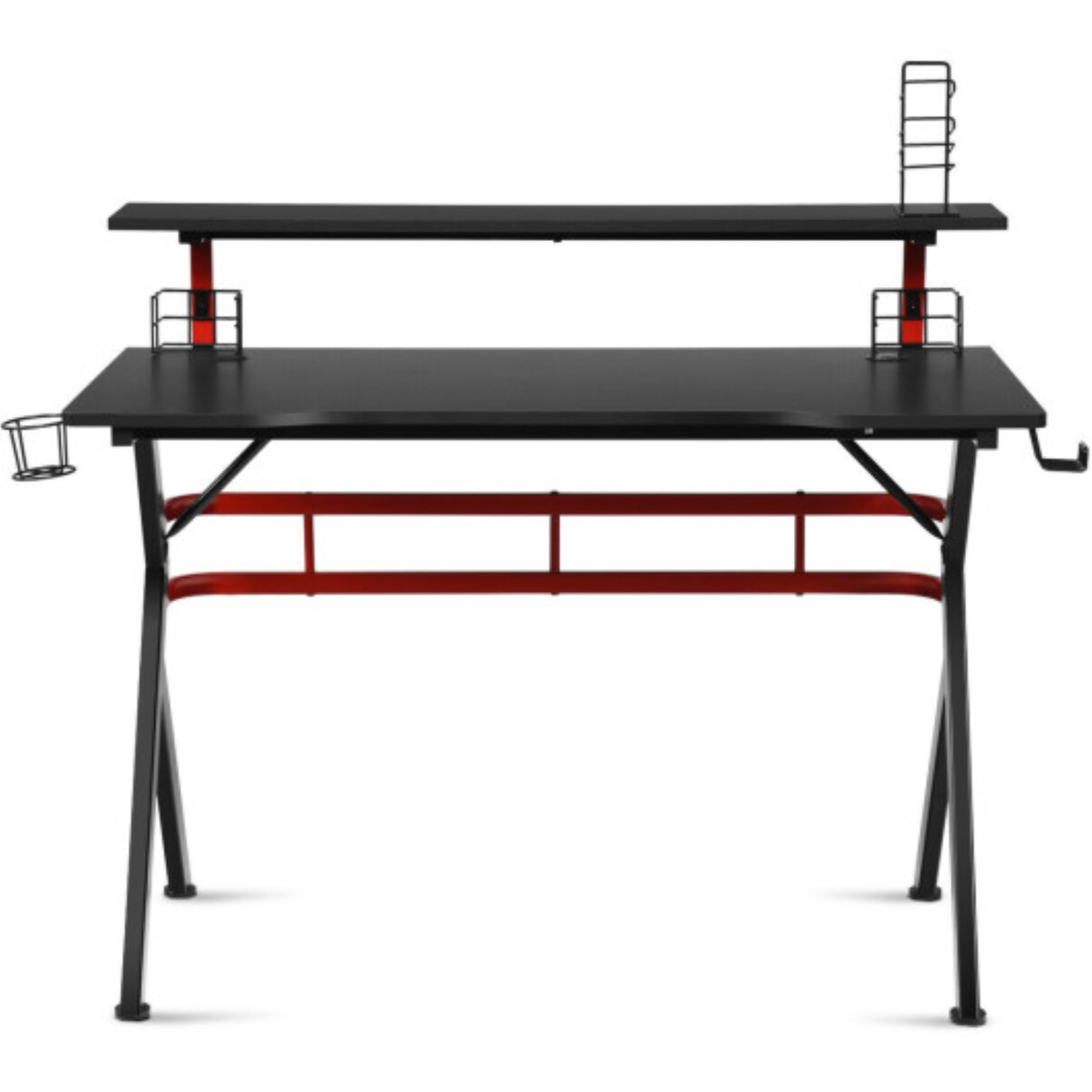 Sturdy Metal Gaming Desk with Wide Surface and Storage Shelves ...