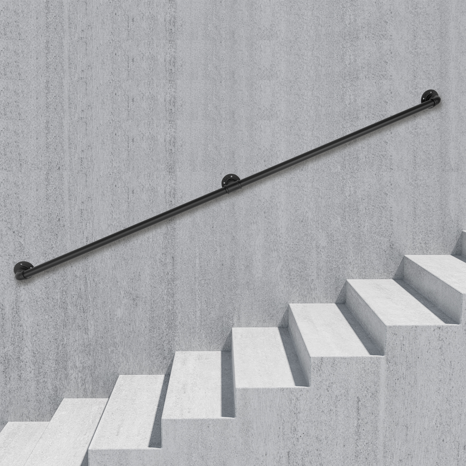 Sturdy Metal Stair Railing with Galvanized Iron Pipes, Black Industrial ...