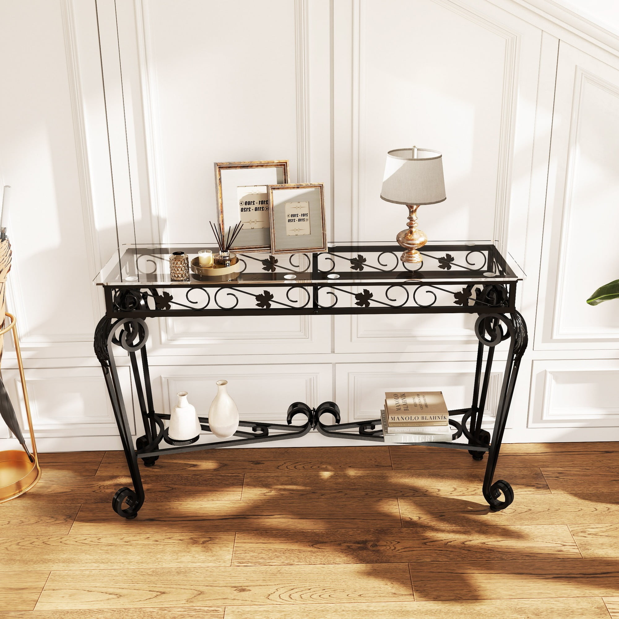 Sturdy Modern Style Fancy Glass and Metal Table for Entrance, Console ...
