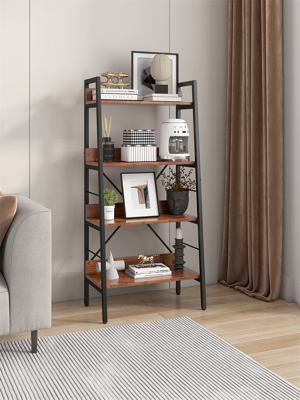 Sturdy Open Storage Rack with Smooth Wood Finish, Standing Ladder ...