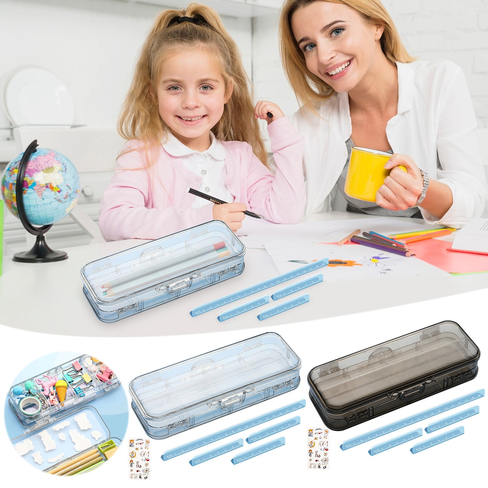 Sturdy Plastic Snap-Tight Lid Pencil Box - Large Capacity Stackable ...