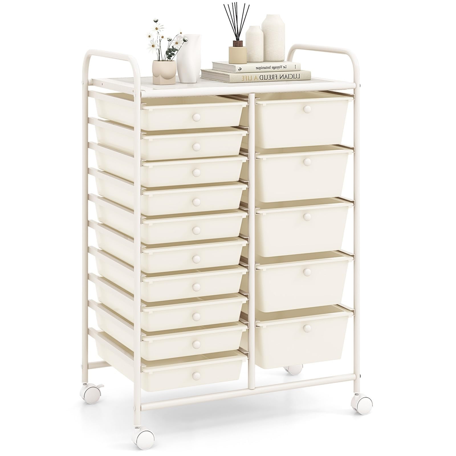 Sturdy Rolling Storage Cart, 15-Drawer Organizer for Crafts Papers ...
