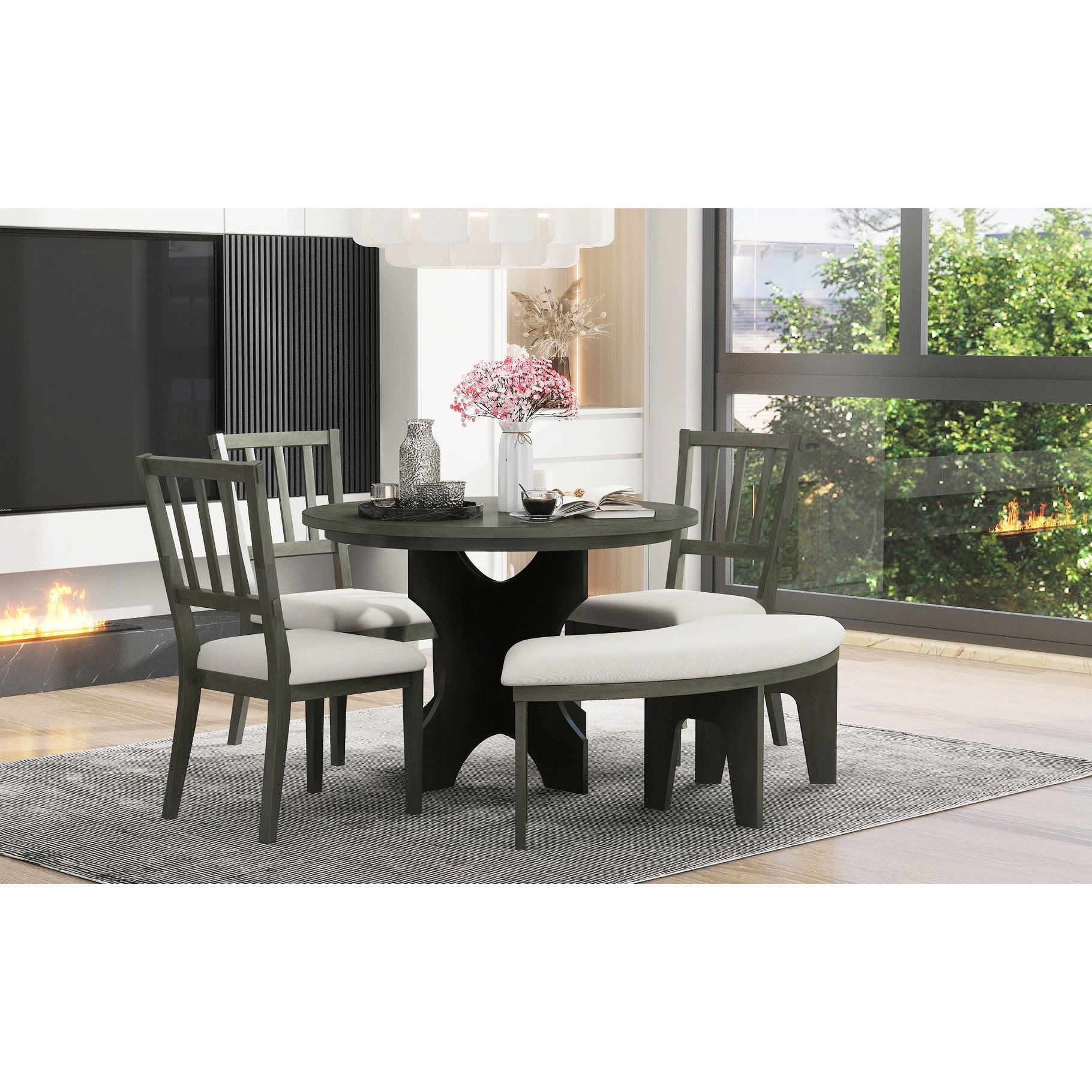 Sturdy Round Dining Set with MDF Tabletop - Durable for Everyday Use in ...