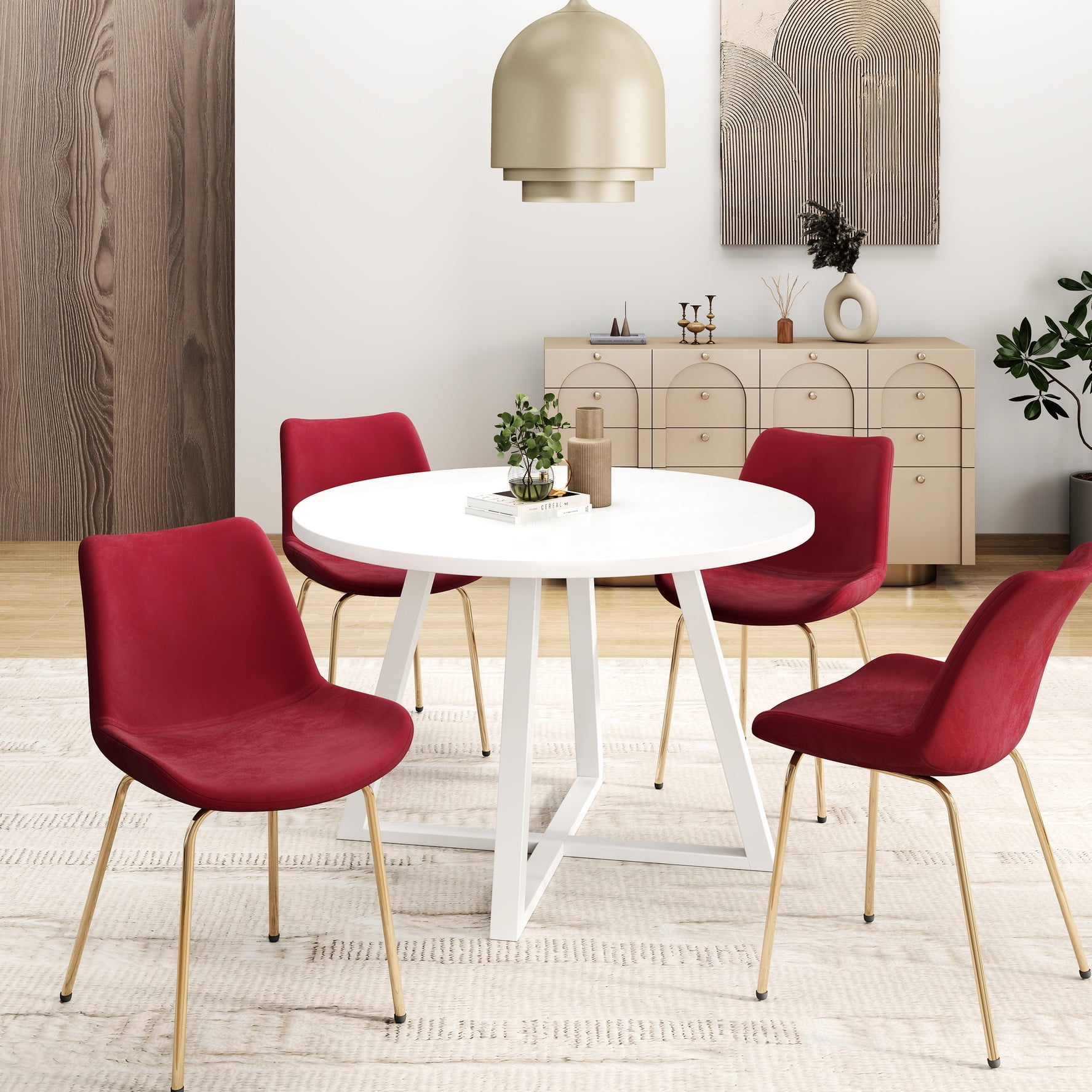 Sturdy Rubberwood Dining Set - Round Table with 4 Velvet Chairs for ...