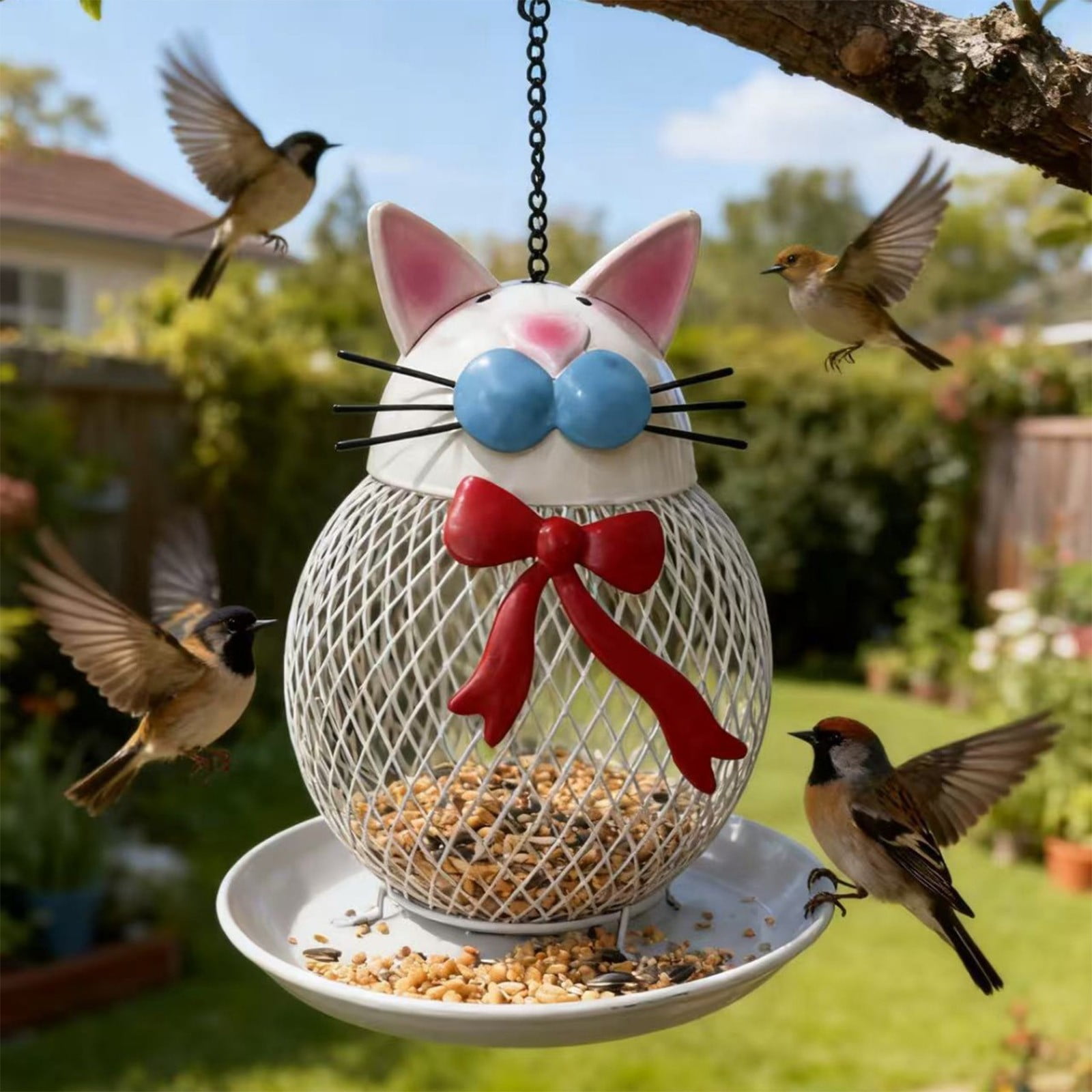 Sturdy Rustic Iron Hanging Bird Feeder House - Anti-Spill Outdoor ...