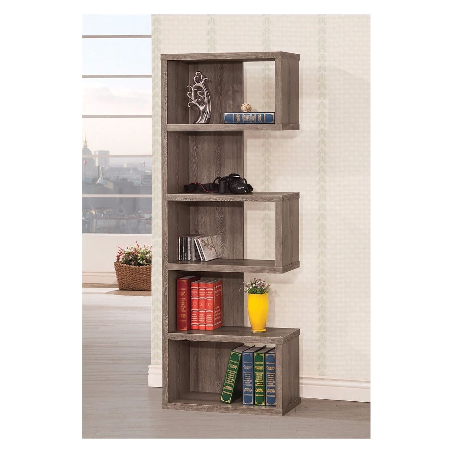 Benzara Sturdy Semi Backless Wooden Bookcase, Gray, 70.75 x 11.5 x 24. ...