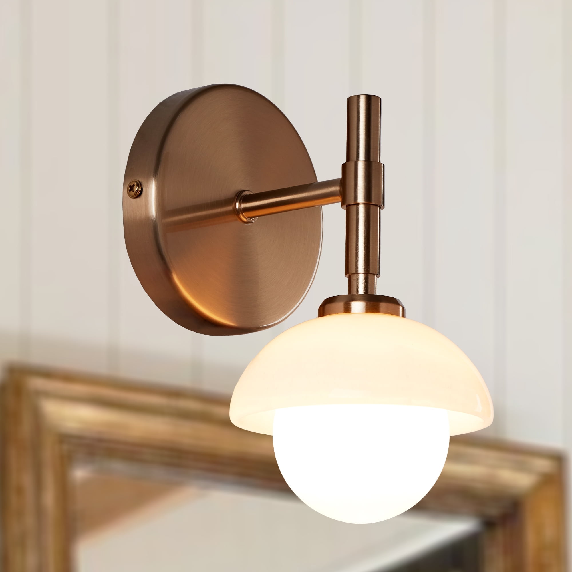 Sturdy Single Antique Brass Alabaster Vanity Light, Natural Wall ...