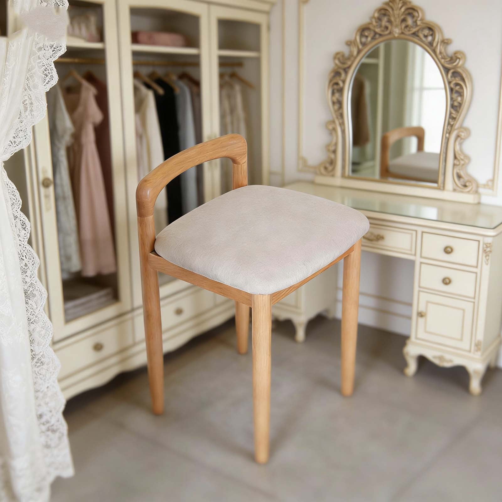 Sturdy Solid Wood Vanity Stool Beech Makeup Chair, Comfort Multipurpose ...