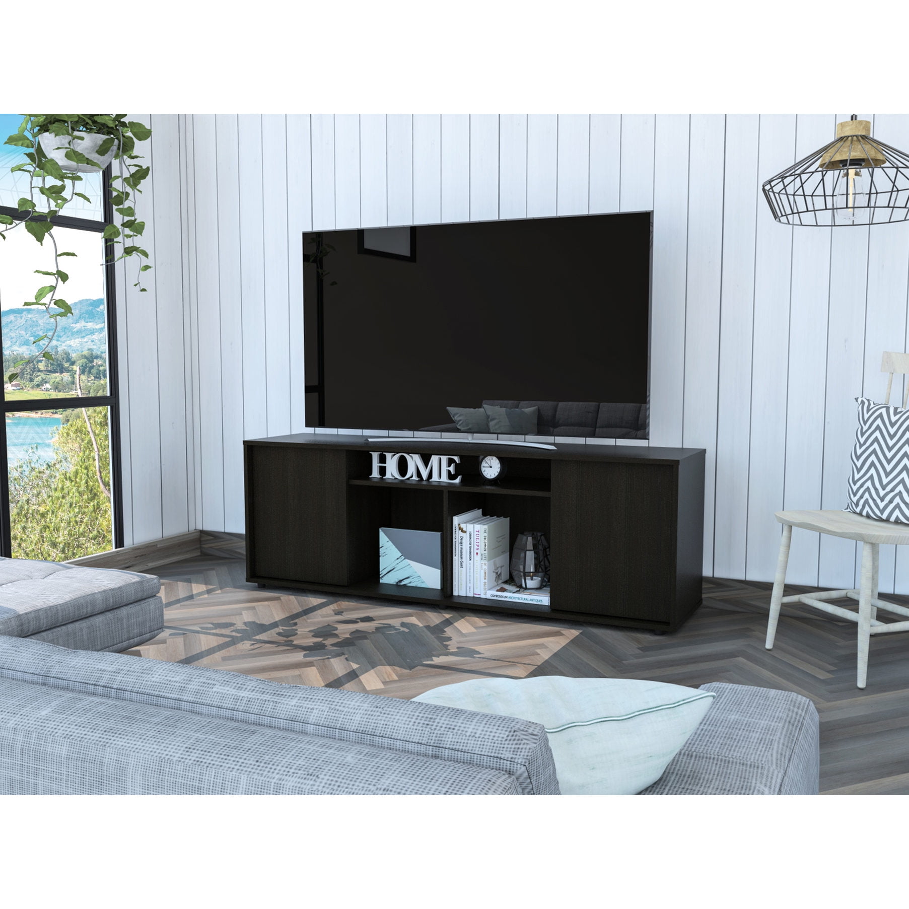 Sturdy Stand for 60-inch TVs - Particle Board Construction with Shelves ...
