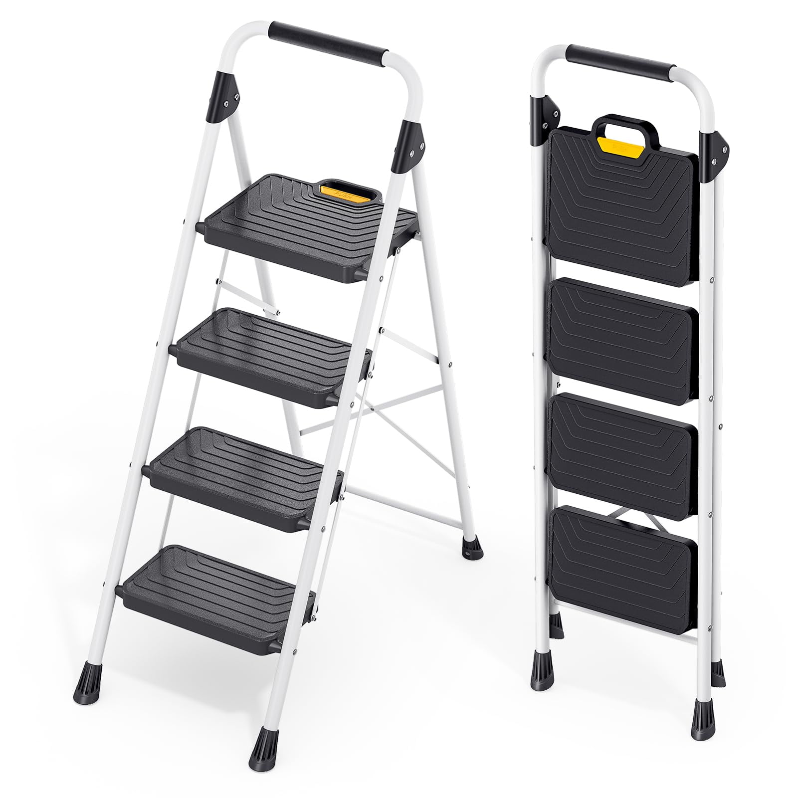 Sturdy Steel 4 Step Ladder, Folding Step Stool with Handrail, Anti-Slip ...