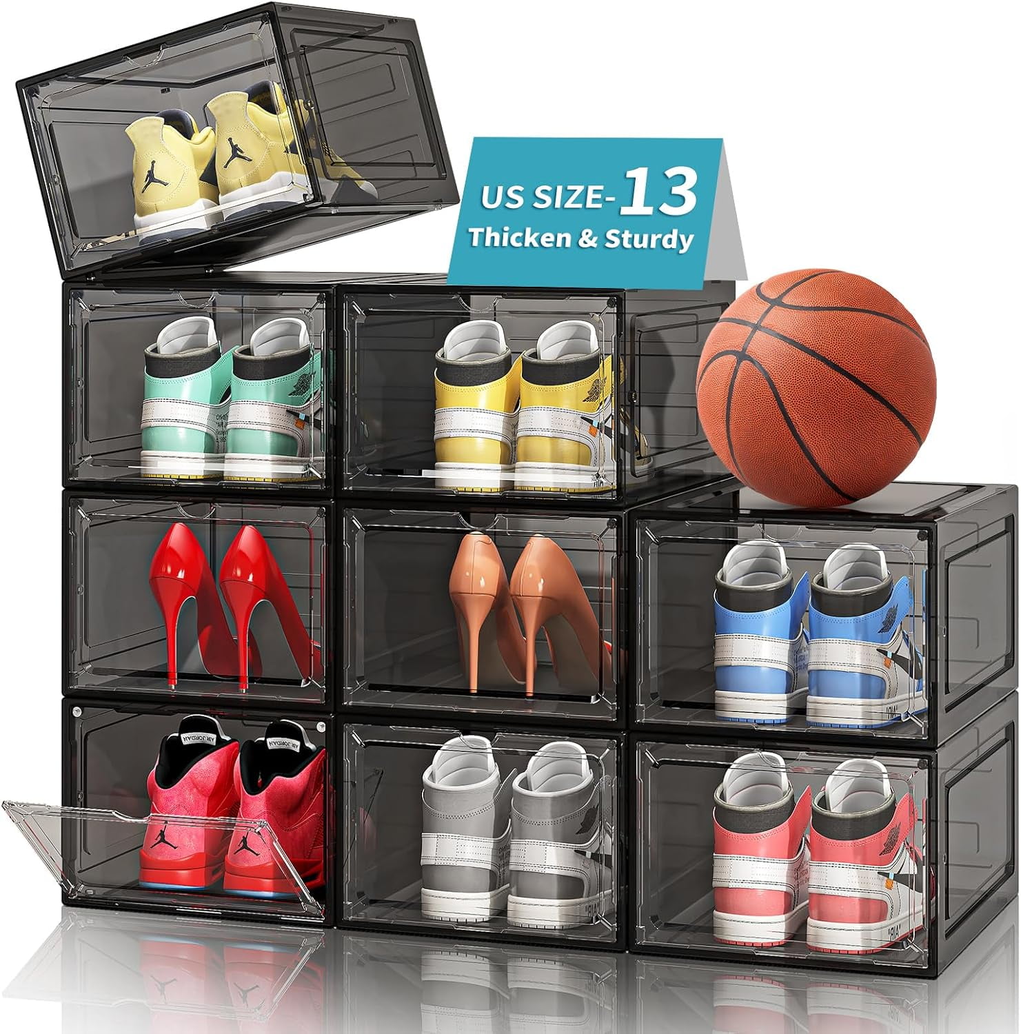 Sturdy Thicken Shoe Storage Boxes, Stackable Shoe Organizer for Closet ...