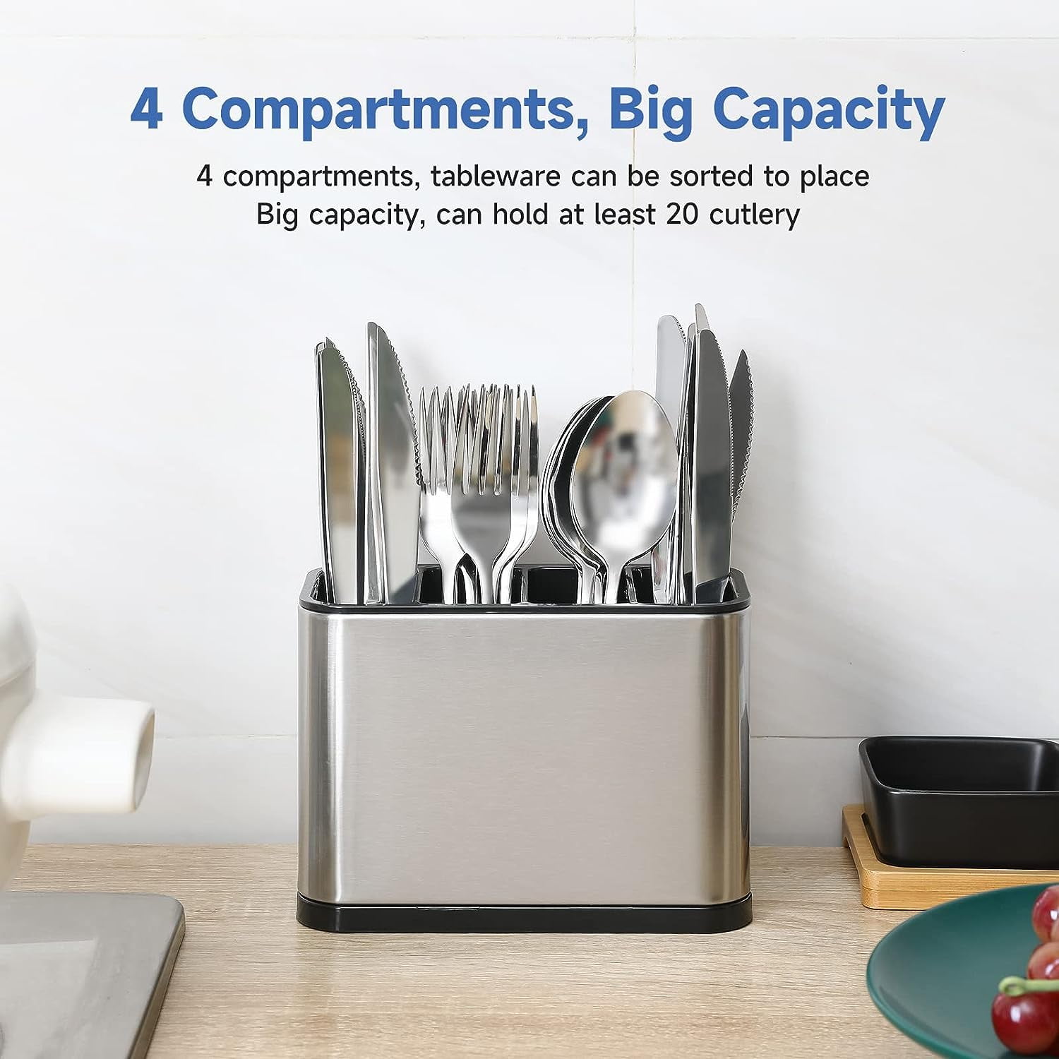 Sturdy Utensil Caddy with Dividers - Stainless Steel Flatware Holder ...