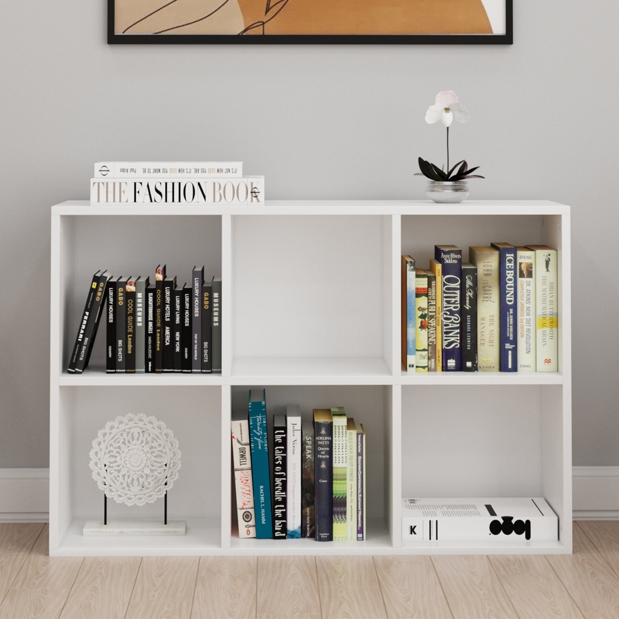 Sturdy White 6-Cube Storage Organizer Shelf with Anti-Tip Design ...