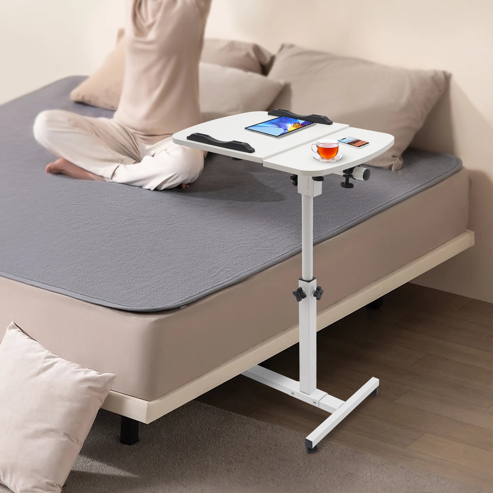 Sturdy White Laptop Stand - Metal & MDF Adjustable Rolling Desk for ...