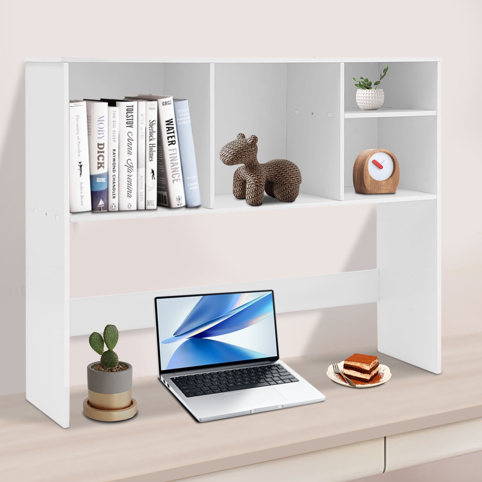 Sturdy White PVC Desktop Storage Shelves, 6-Tier Desk Bookshelf ...