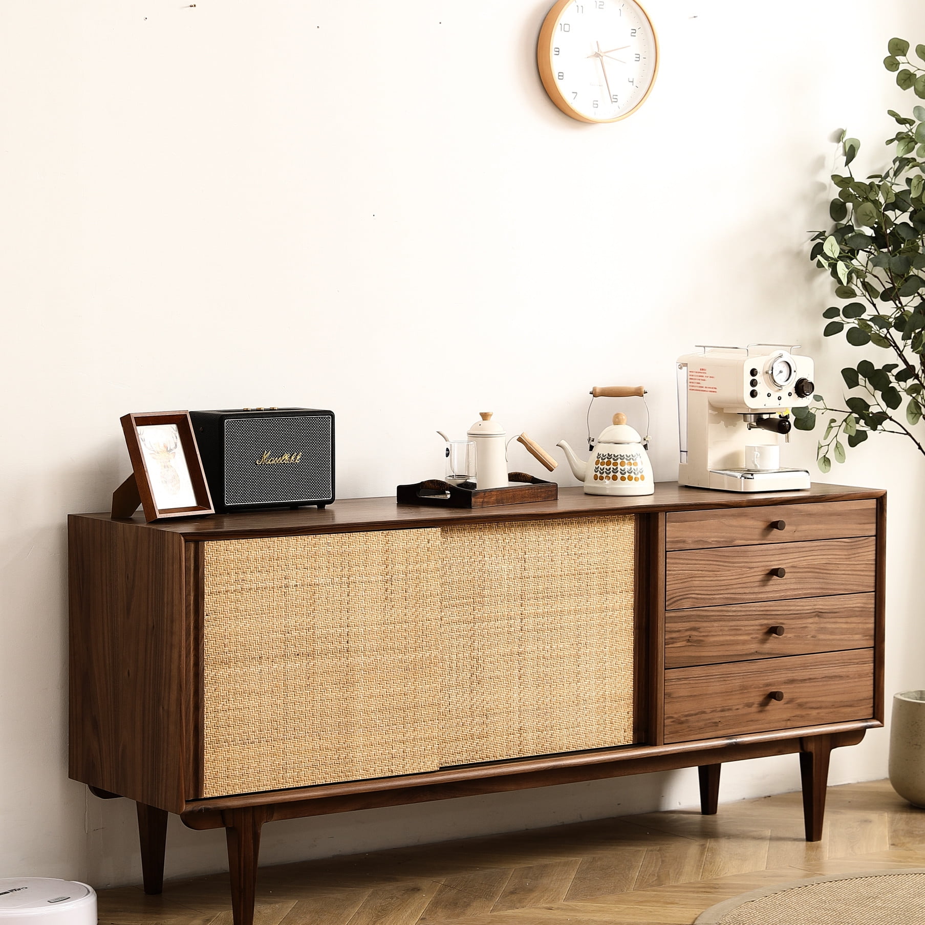 Sturdy Wood Cabinet with Natural Vine Rattan for Dining Room Display ...
