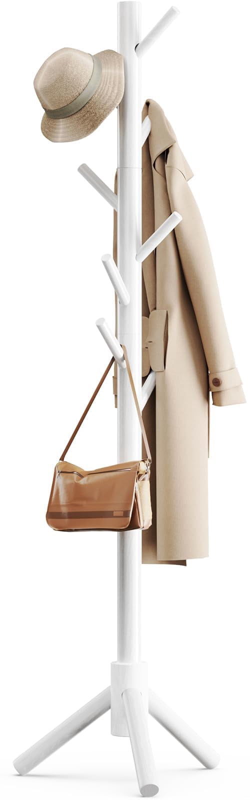 Sturdy Wooden Coat Tree with 8 Hooks, 3 Adjustable Sizes for Clothes ...