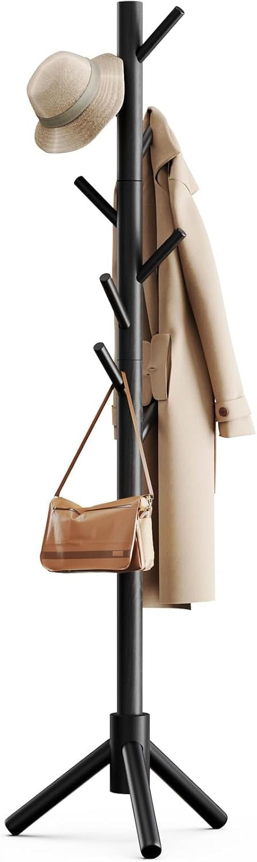 Sturdy Wooden Coat Tree with 8 Hooks, 3 Adjustable Sizes for Clothes ...