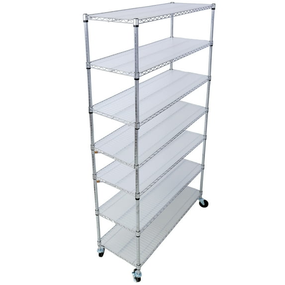 Heavy Duty 7 Tier Adjustable Metal Wire Shelving Unit with Wheels & Shelf Liners - Commercial ...